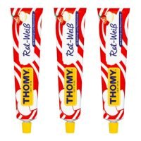 Thomy Rot-Weiß on ketsuppi-majoneesi-tuubi, kuten colgate-hammastahna ...